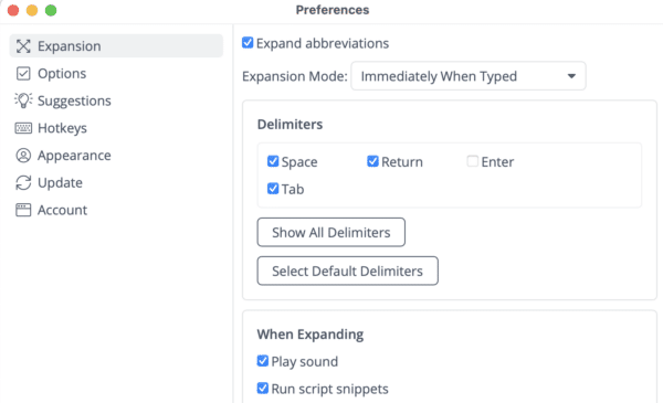TextExpander Preferences and Settings